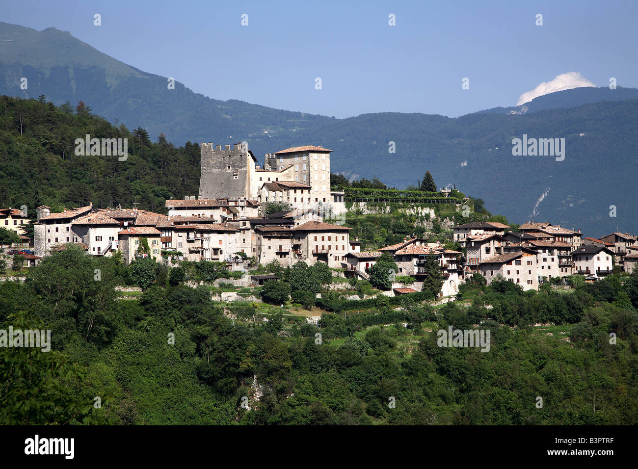 Cityscape with castle, Tenno, Trentino Alto Adige, Italy Stock Photo ...