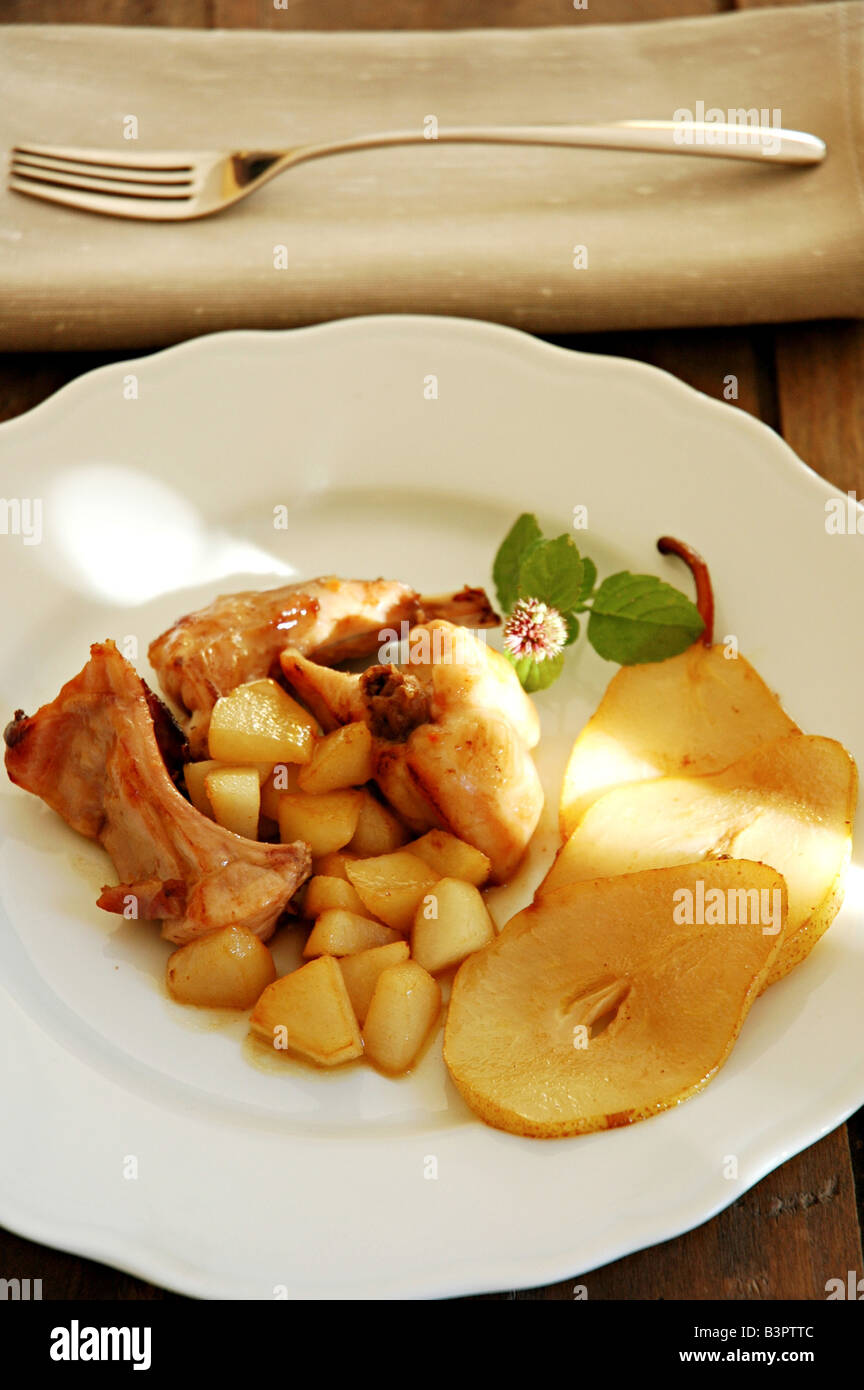 Roast rabbit with pears, Italy Stock Photo - Alamy