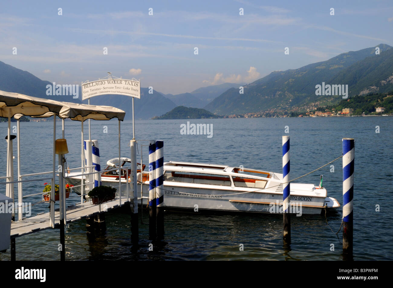 View of Lake Como at Bellagio Ferry Terminal in Lombardy Northern Italy ...