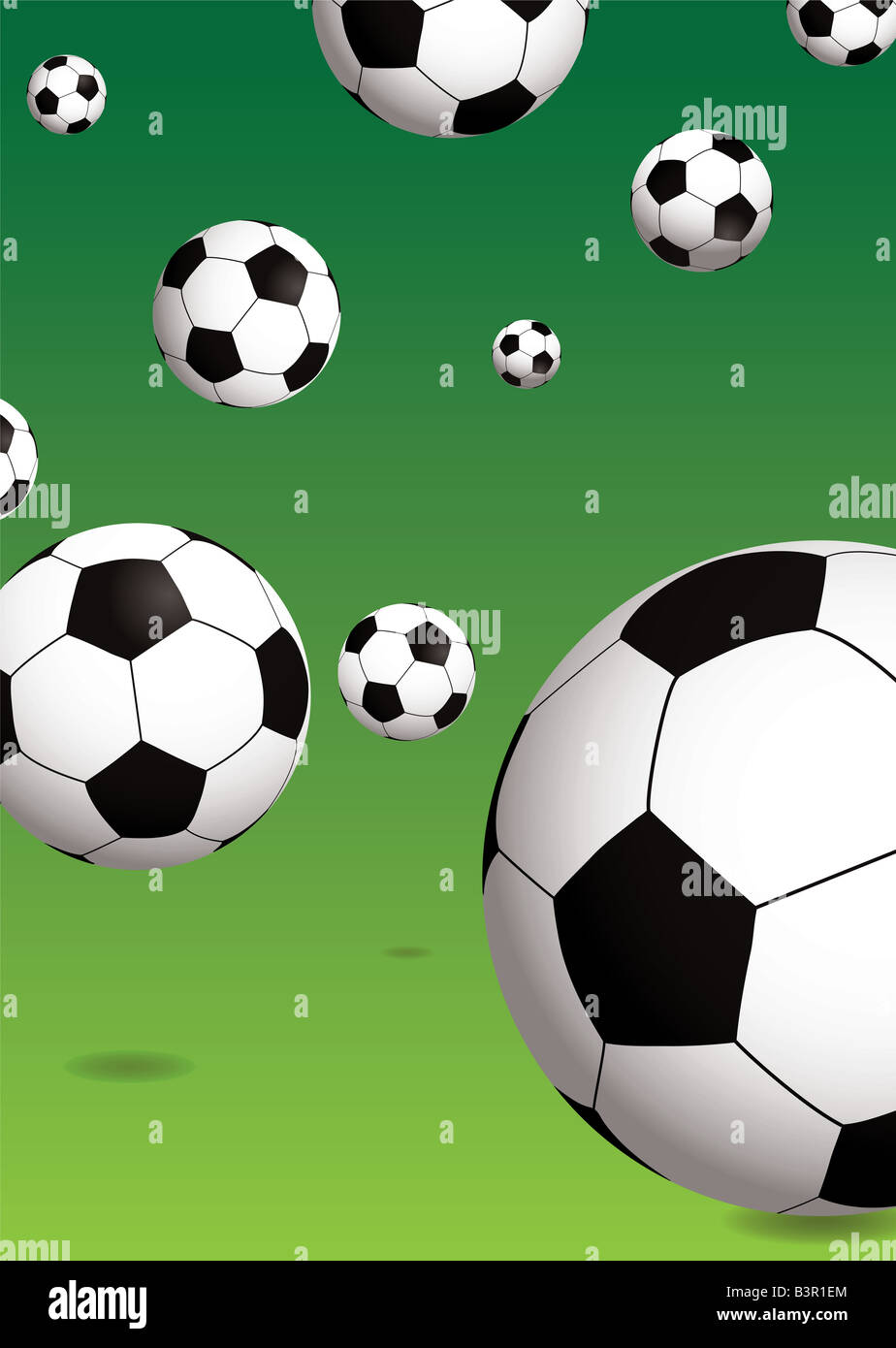Bouncing footballs with drop shadow over a green background Stock Photo ...