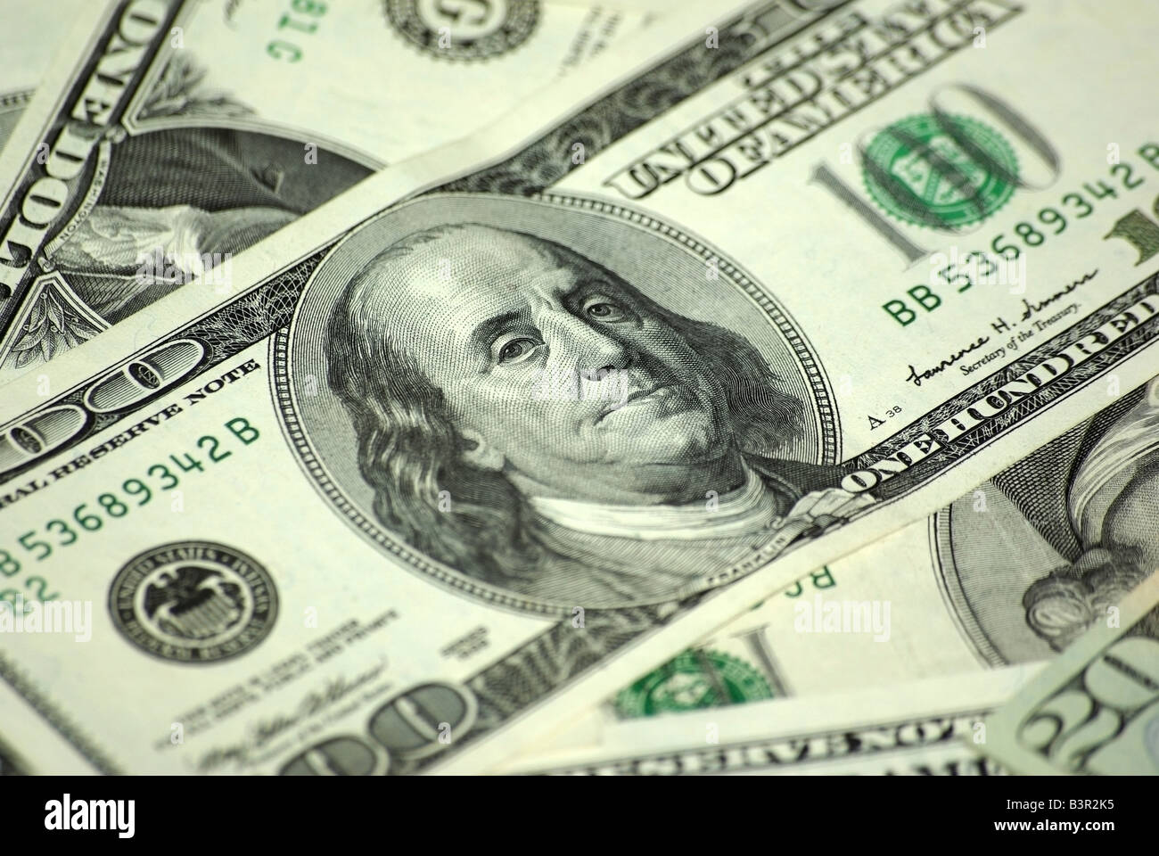 US dollar dollars bank notes bills note background. One hundred dollars ...