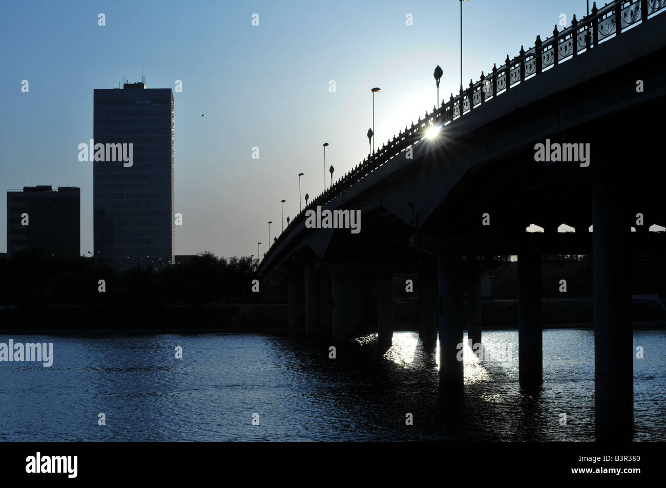 Evening view of the City of Atyrau in Western Kazakhstan showing the ...
