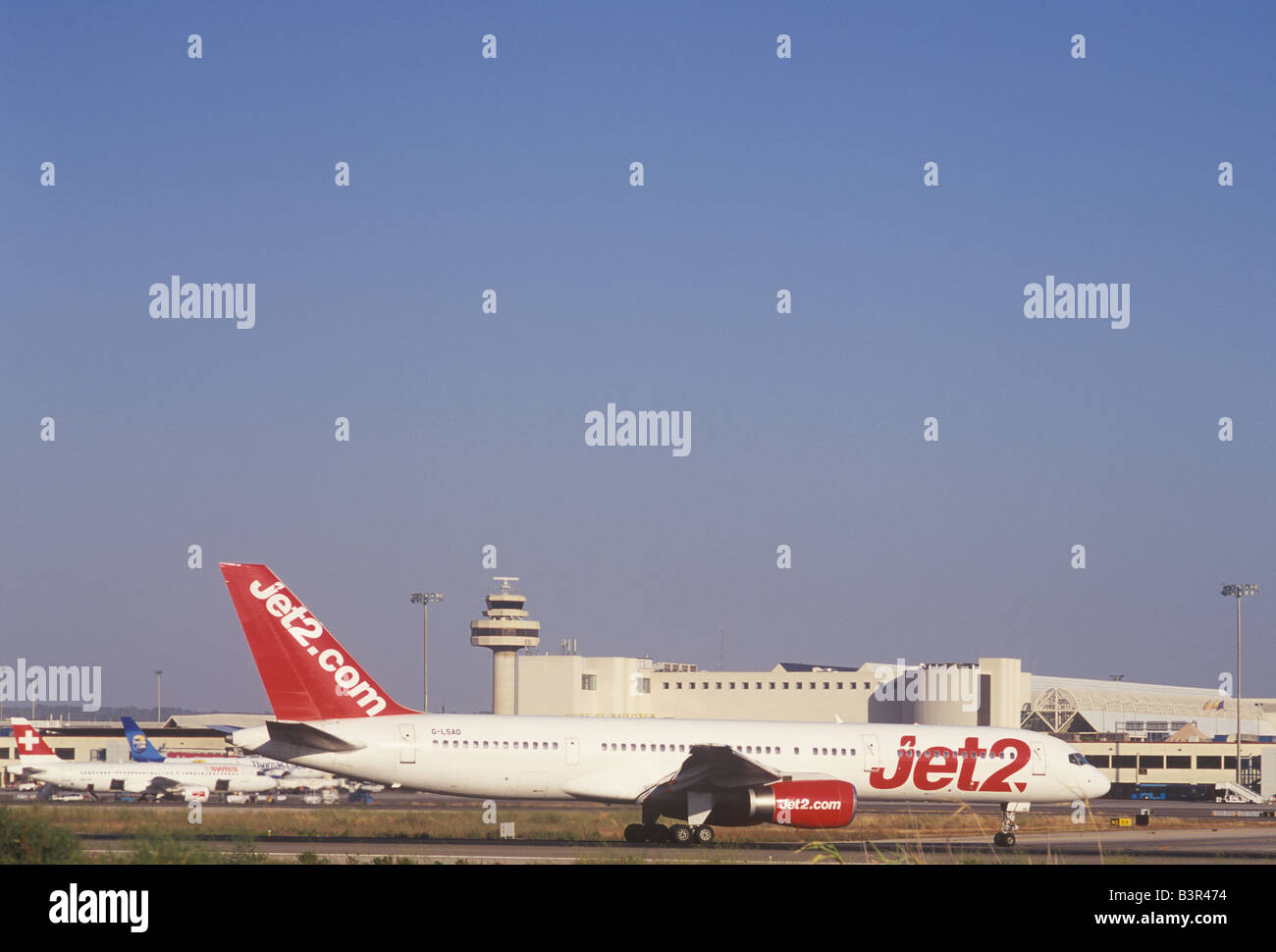 Recently landed Jet2 Aircraft ( reg. G-LSAD, Boeing 757-236 ) taxiing ...