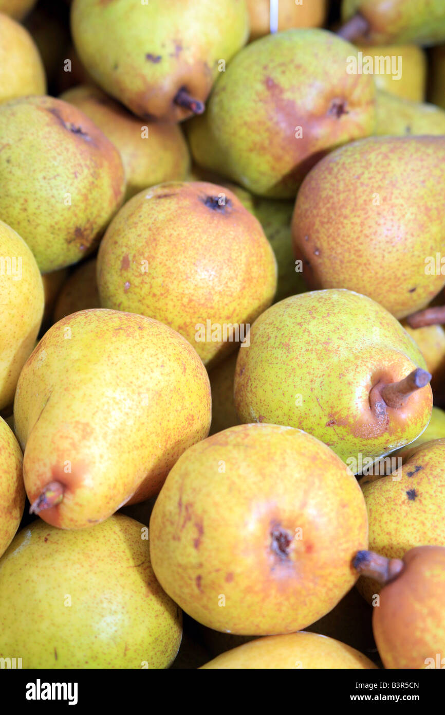 Williams Pears on a market stall, St Cast le Guildo, Cotes d'Amour ...