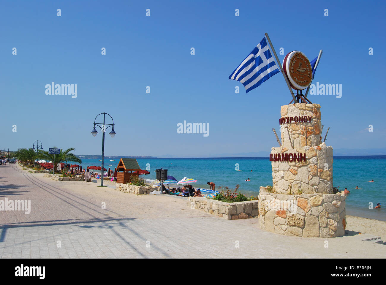 Beach and promenade view, Polychrono, Kassandra Peninsula, Chalkidiki ...