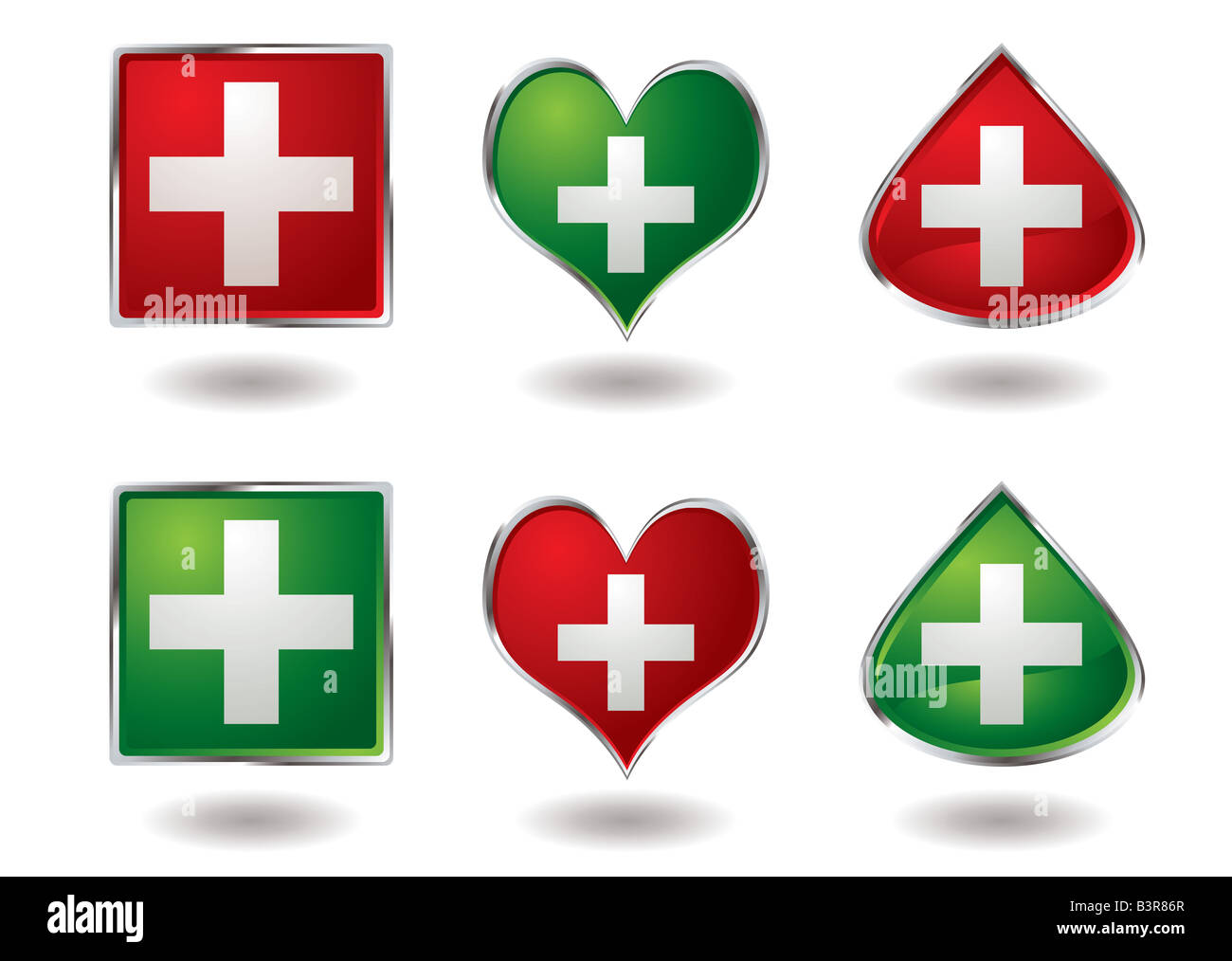 collection of six medical buttons with white cross in the centre Stock ...