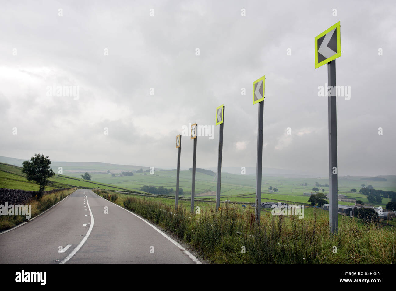A dangerous left hand bend on the A623 near the village of Peak Forest ...