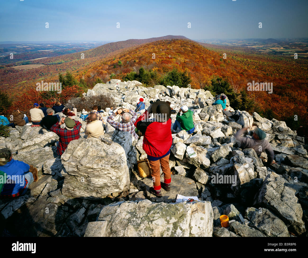 VISITORS WATCHING MIGRATING RAPTORS, SOUTH OVERLOOK, HAWK MOUNTAIN ...