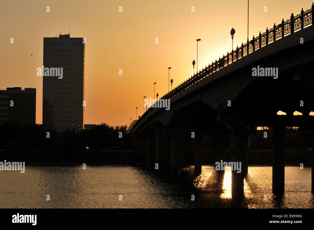 Evening view of the City of Atyrau in Western Kazakhstan showing the ...