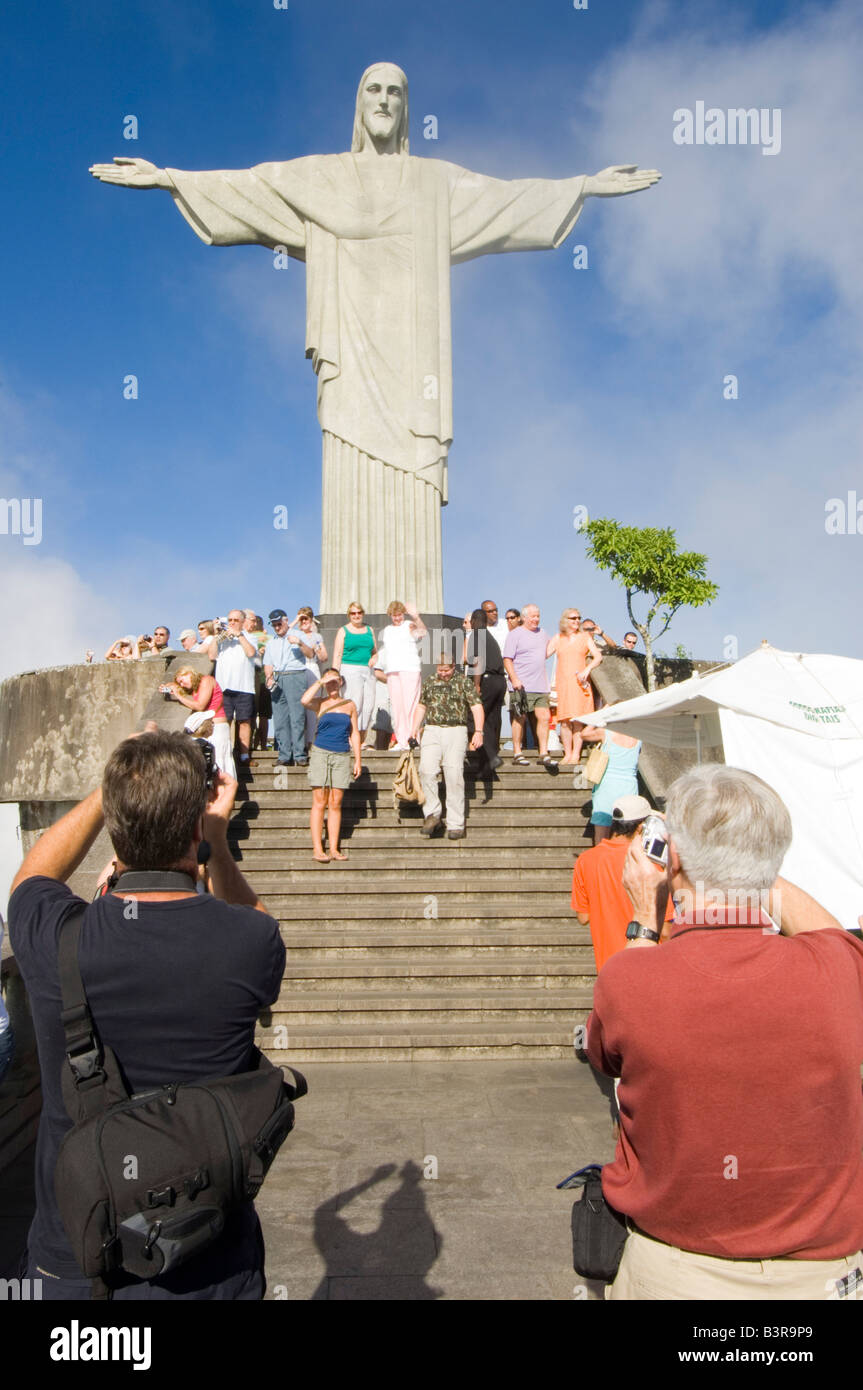 A wide angle view of tourists taking photographs of the Christ the ...