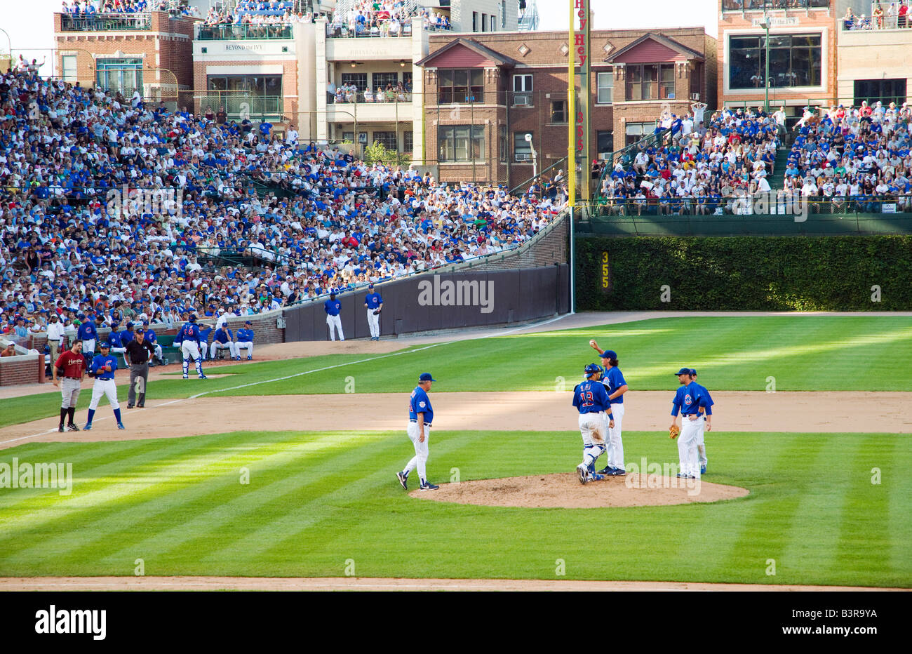 Chicago Cubs Wrigley Field. Third base and left outfield Stock Photo ...