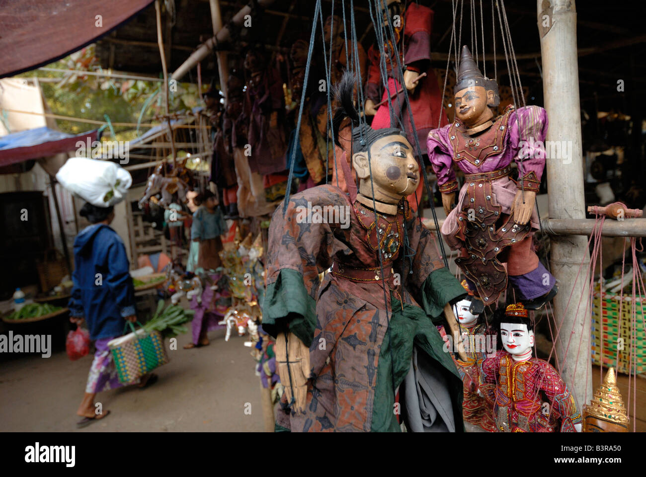 traditional puppets for sale in the local market in Nyaung U township ...