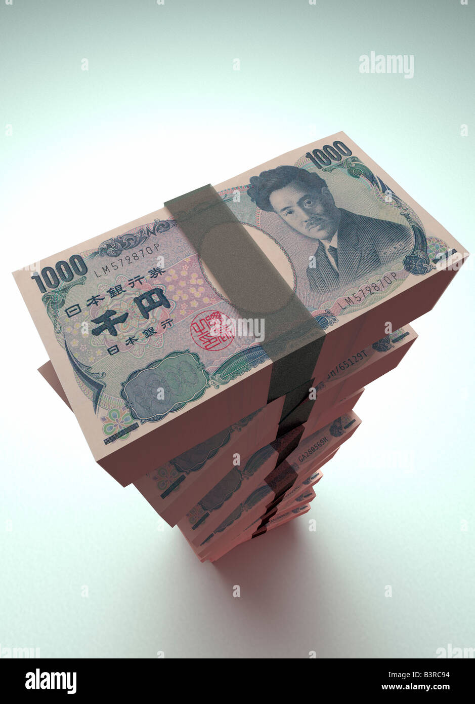 Large stack of Japanese Yen bank notes on plain background Stock Photo ...