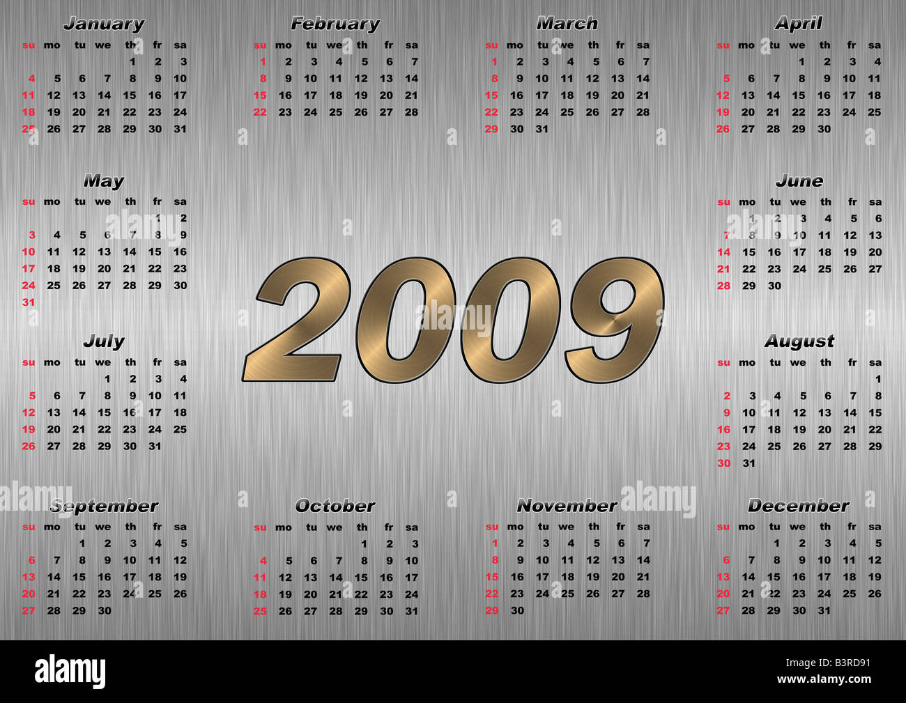 Calendar 2009 Metal background gold element The style text an ...