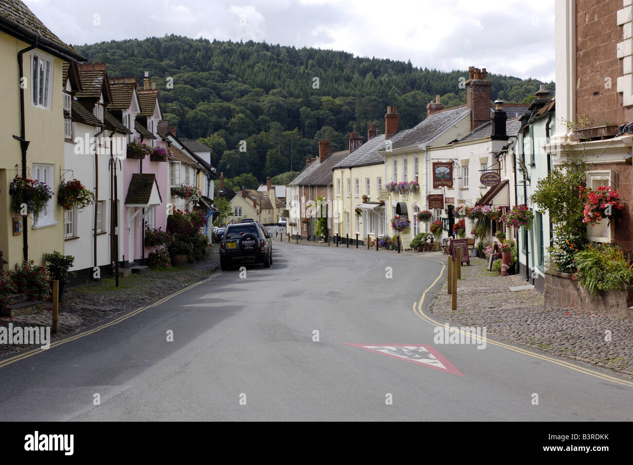 Olde World Shops and houses in Dunster village N Somerset Stock Photo ...