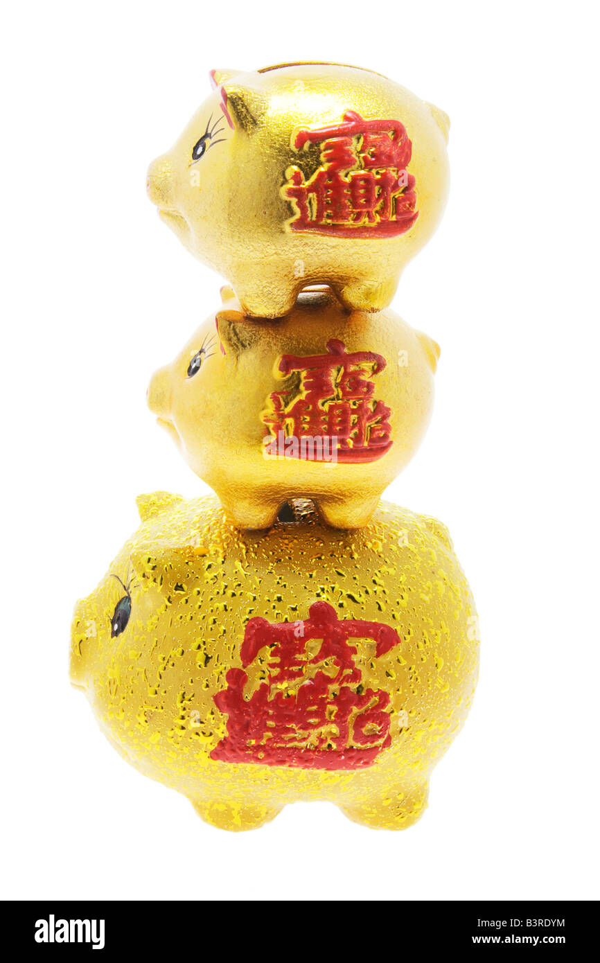Golden Chinese Piggy Banks Stock Photo - Alamy