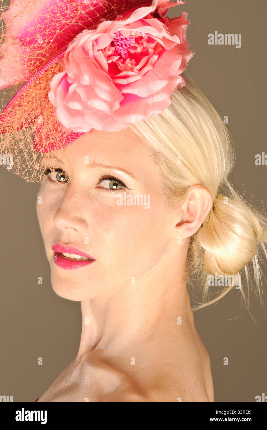 Flowery Hat Model Pose Stock Photo - Alamy