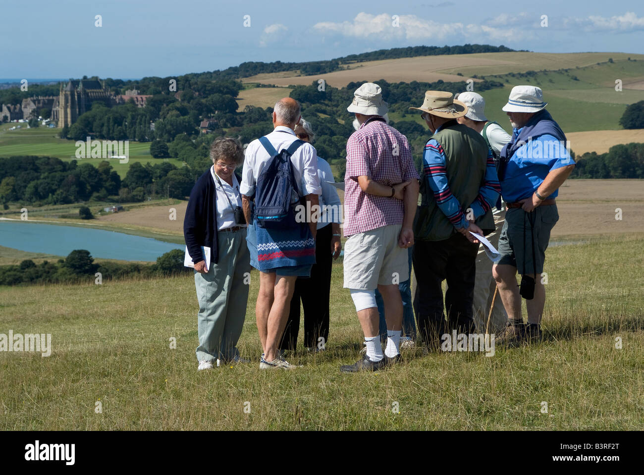 South Downs West Sussex England Ramblers group of men and women gather ...