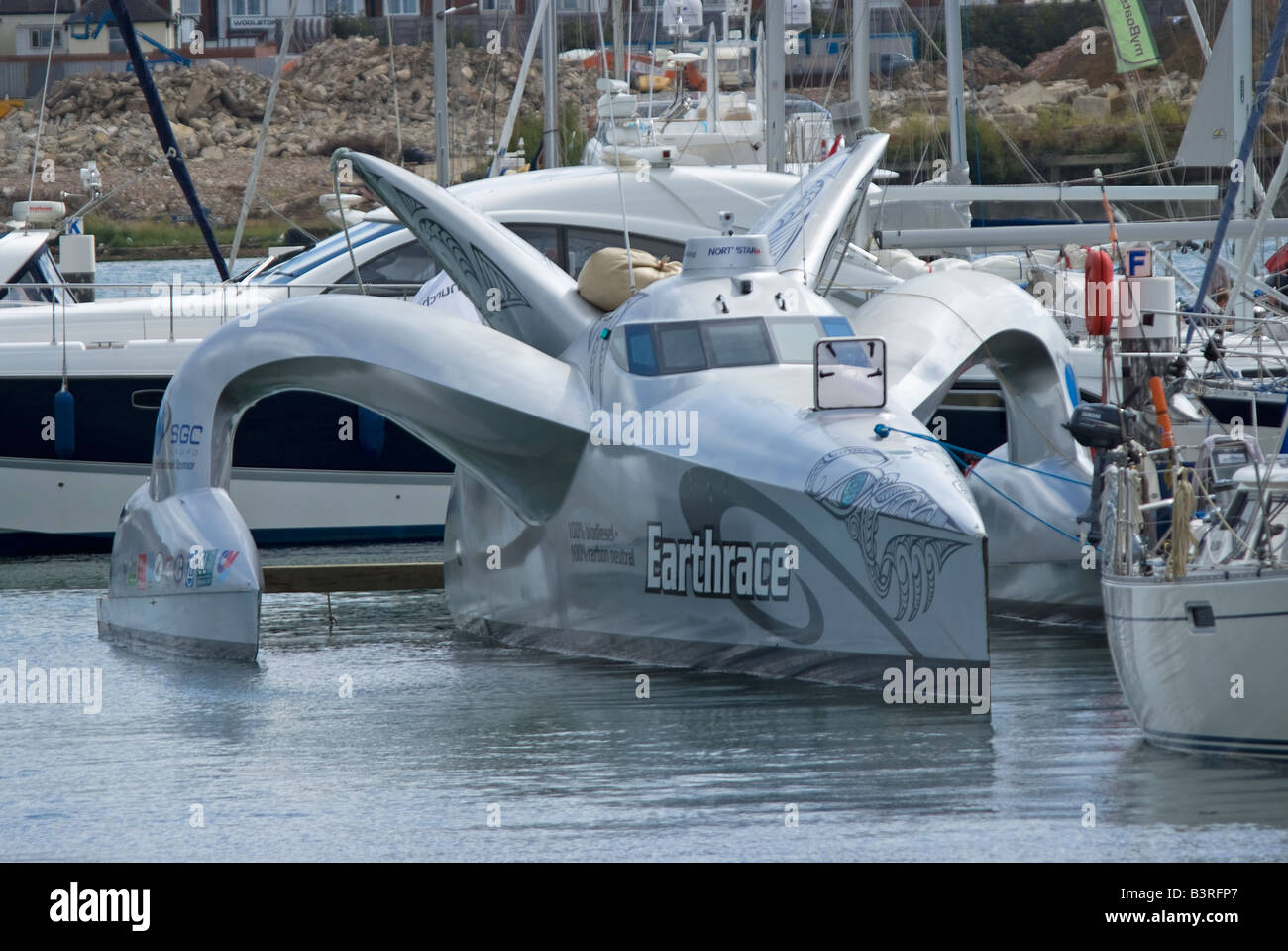 Earthrace biodiesel powered speedboat seen here in at Ocean Village ...