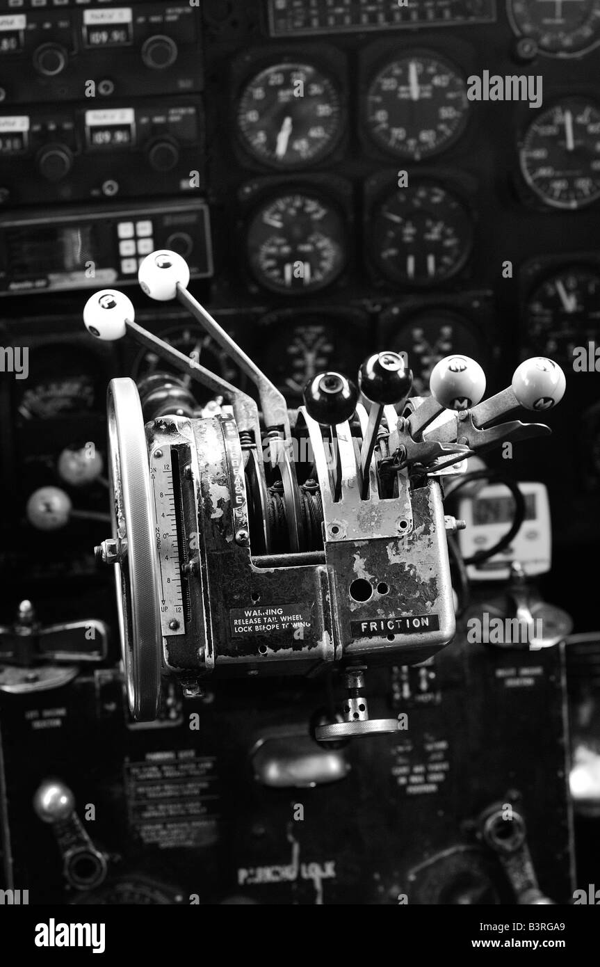 Vintage aircraft control panel Black and White Stock Photos & Images ...