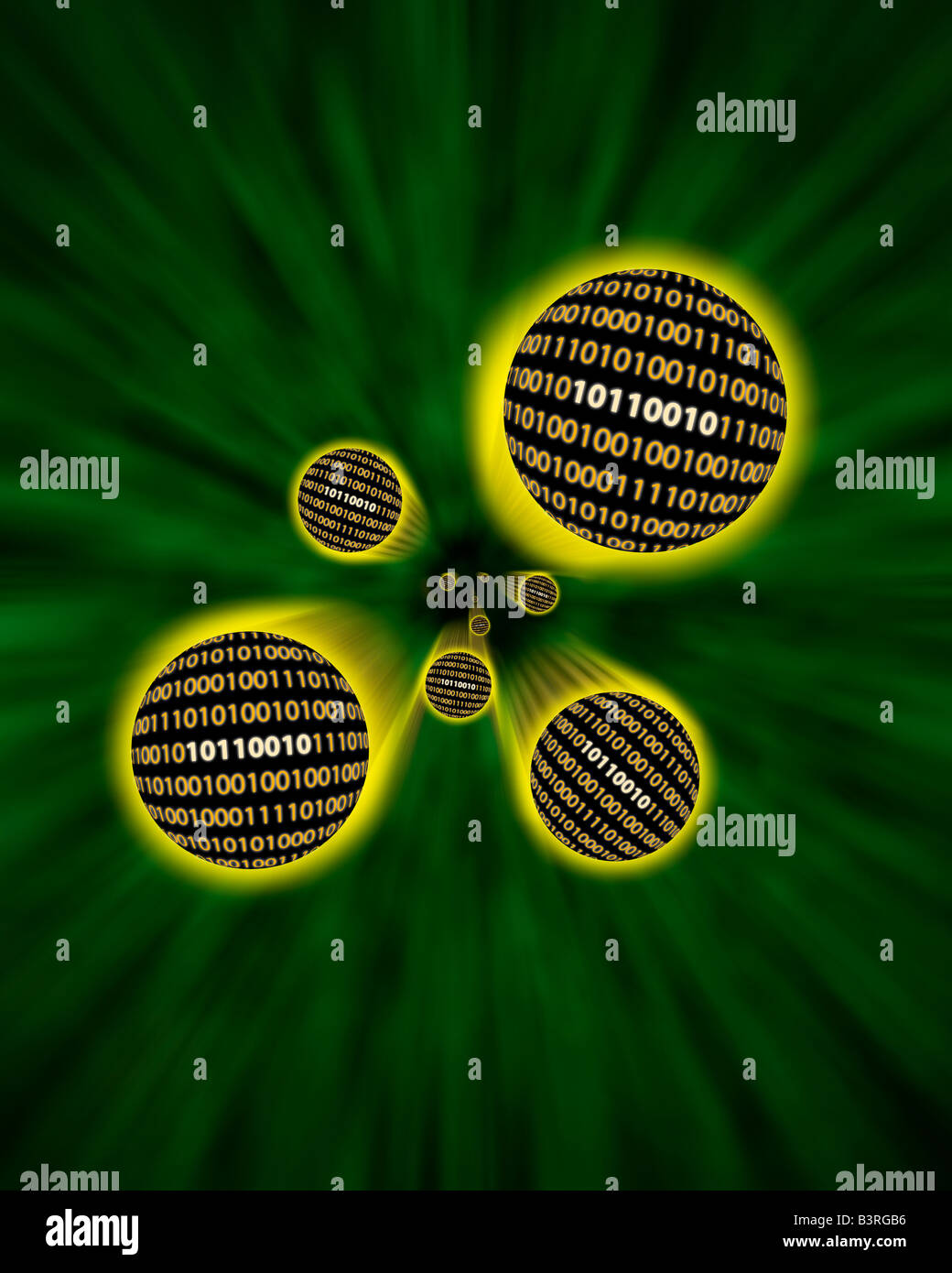 Binary data orbs or packets flying through a vortex Stock Photo - Alamy