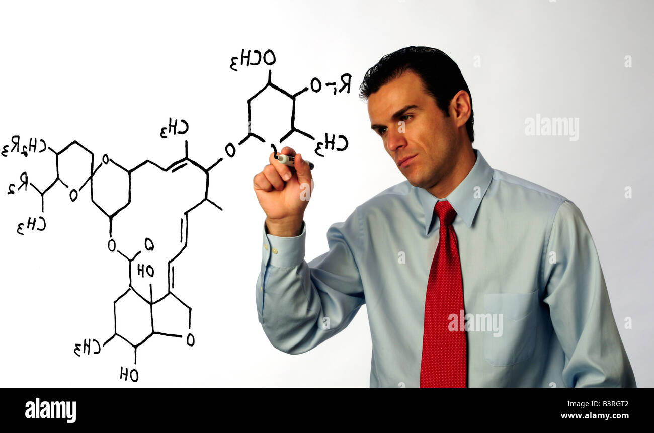 Scientist drawing organic molecular chemical formula Stock Photo - Alamy
