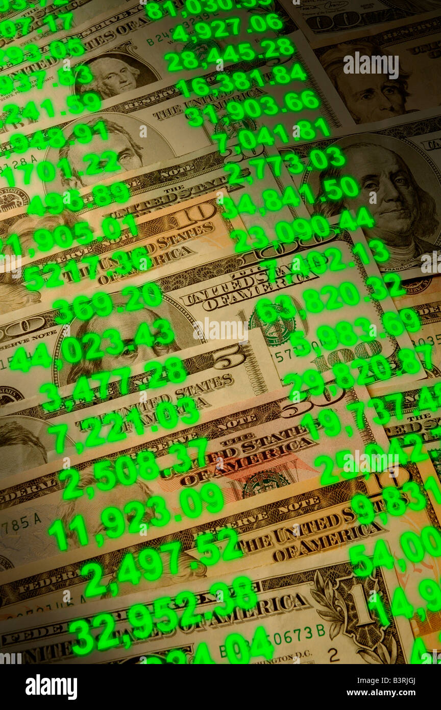 American banknotes of various dollar denominations with account ...