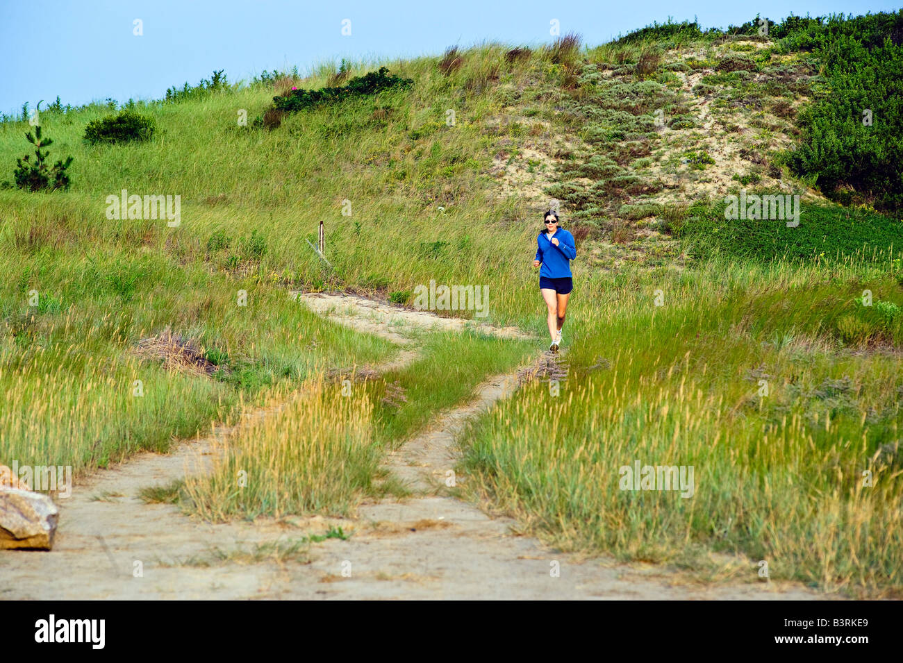Woman running on a dune trail Cape Cod MA Stock Photo - Alamy