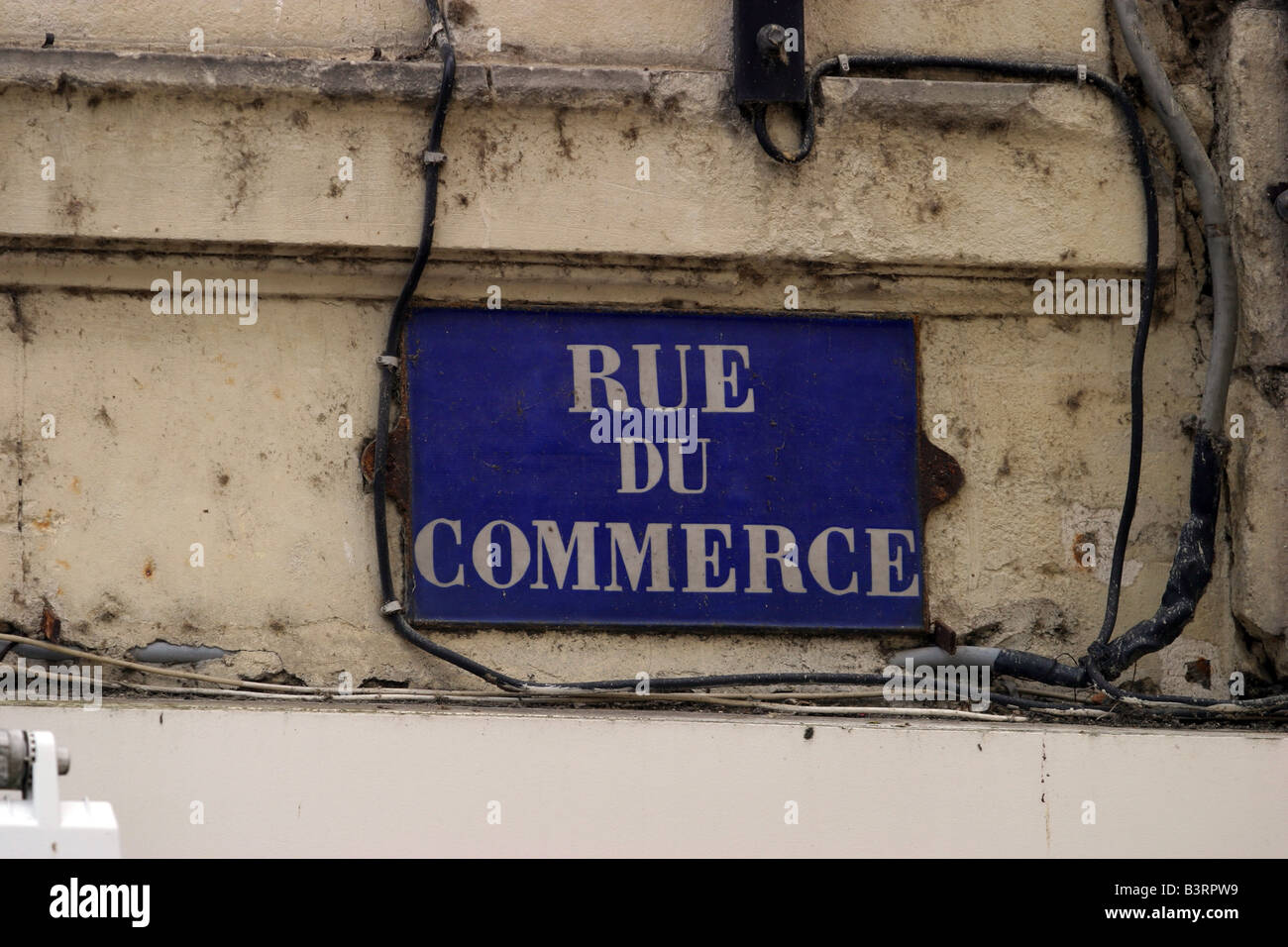 Rue de Comerce. Blue enamel road sign, Chinon Vallée de la Vienne ...