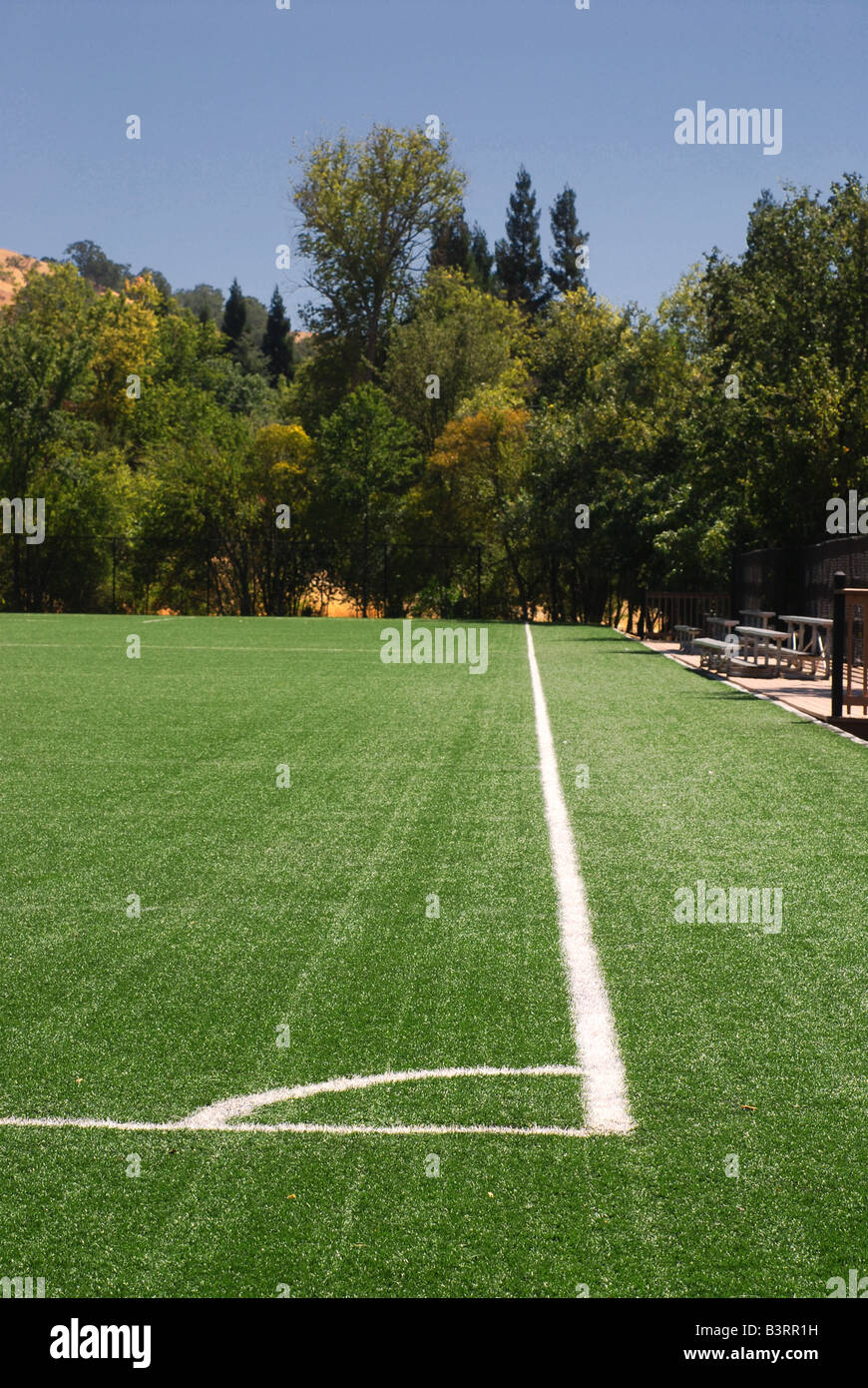 Corner arc of a soccer field at a Northern California high school Stock ...