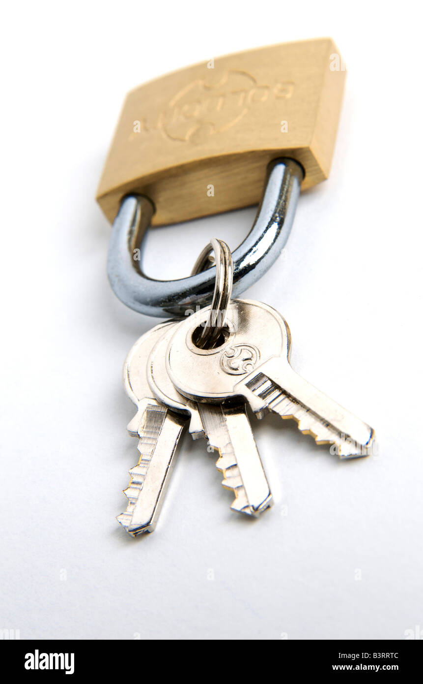 Padlock with three keys Stock Photo - Alamy