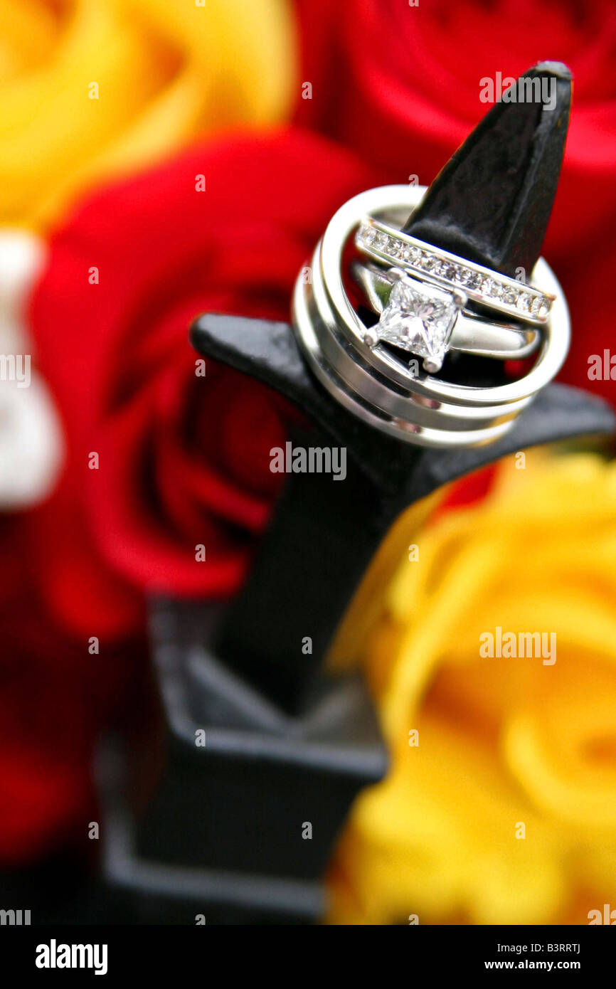 Wedding rings on display Stock Photo - Alamy