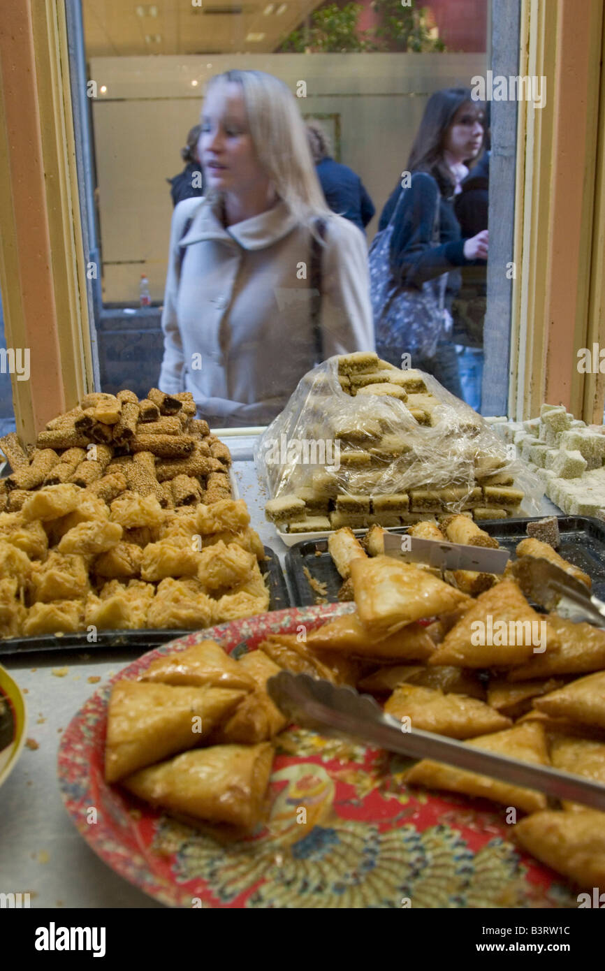 North African pastries for sale in traditionally designed salon de the ...