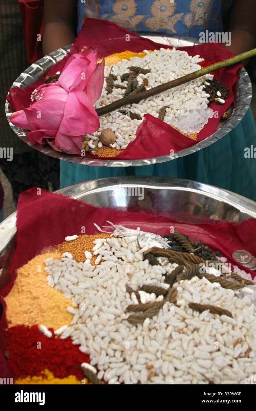 Pooja offerings for the goddess during a Hindu ritual , Sri Srinivasa ...