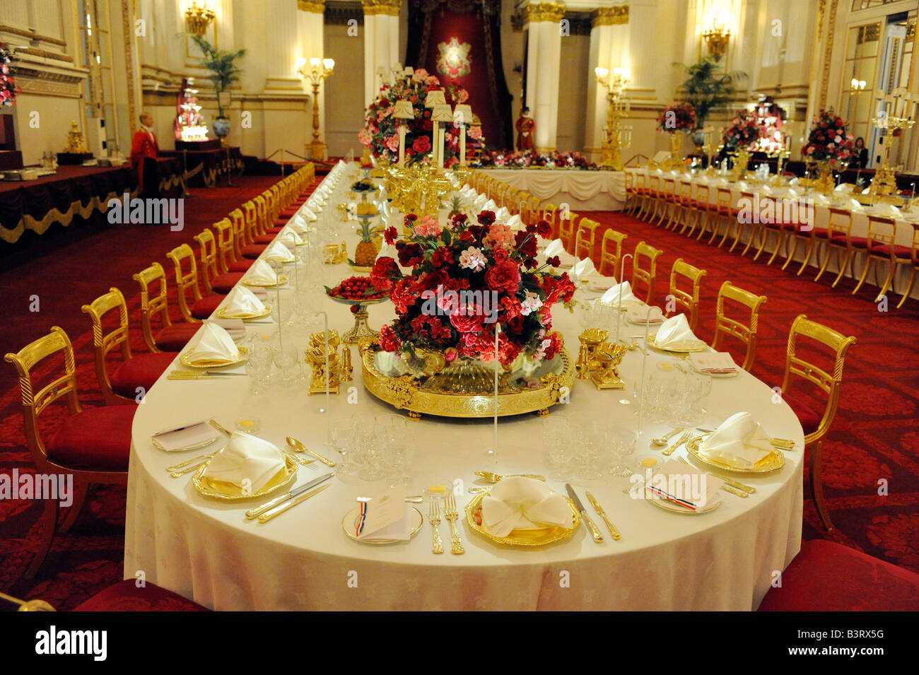 The Ballroom at Buckingham palace in London England set up for a State ...