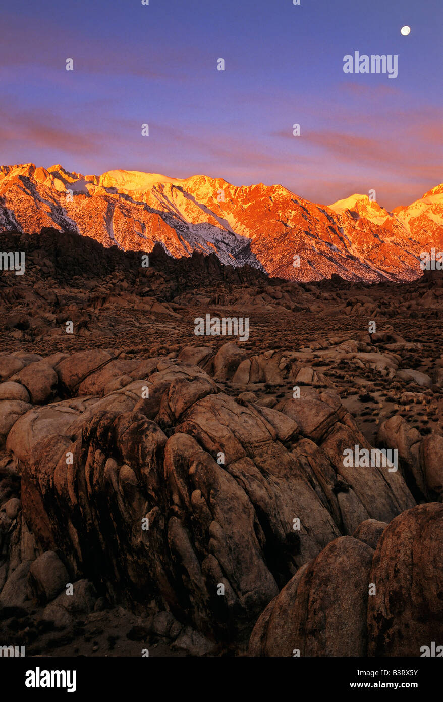 Full moon over Alabama Hills and the Sierra Nevada range in California ...