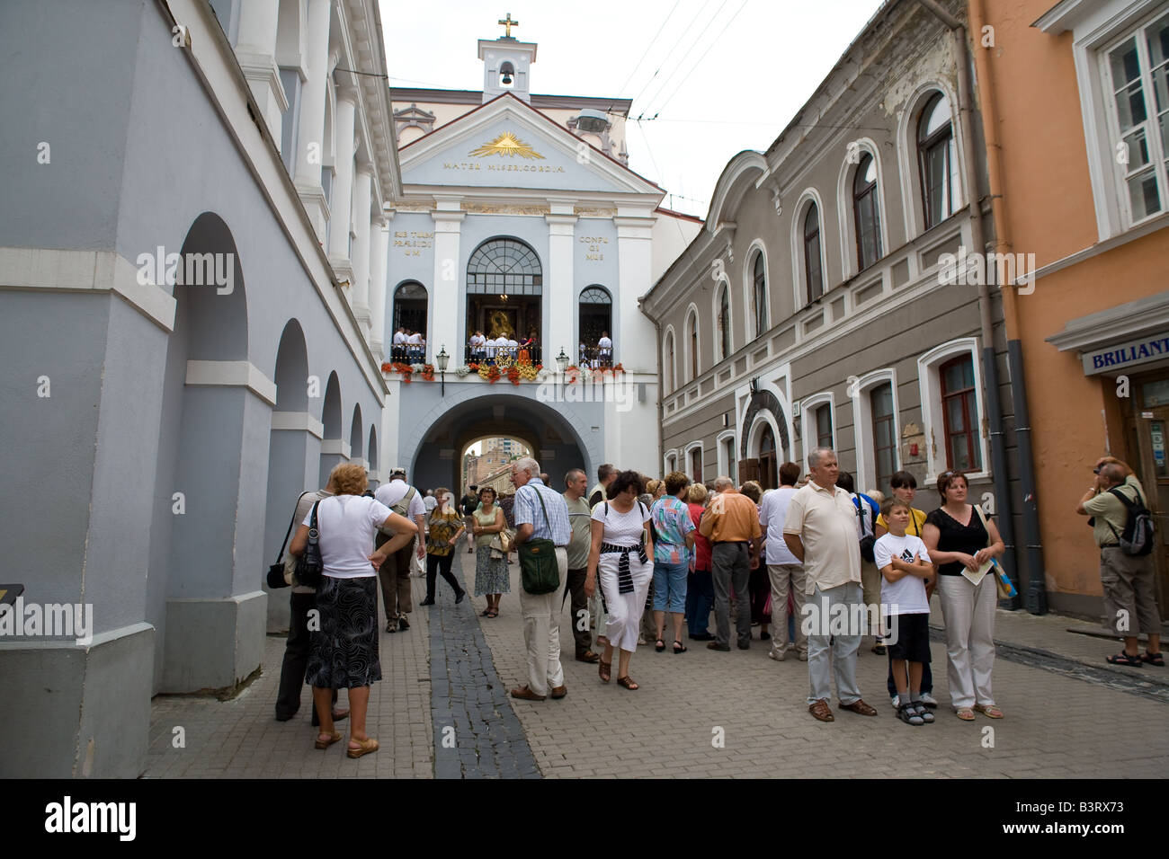 The Gates of Dawn in Vilnius Lithuania showing tourists massed at the ...