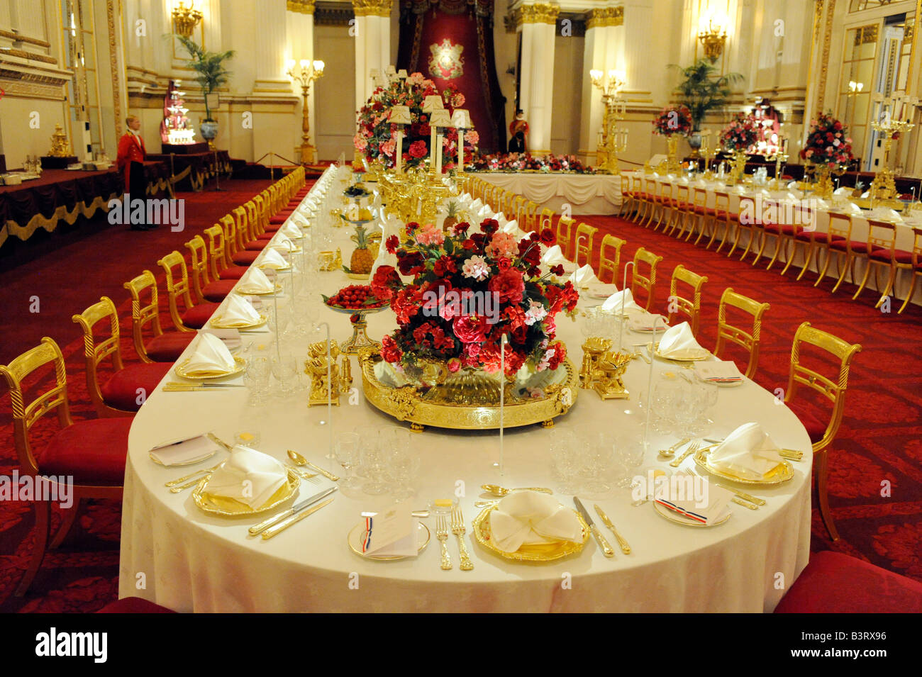 The Ballroom at Buckingham palace in London England set up for a State ...
