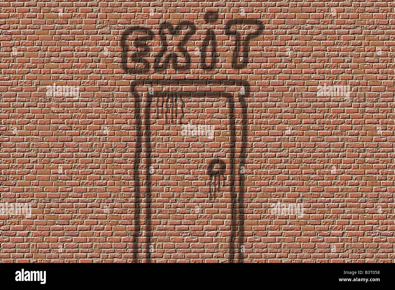 Exit door painted on a brick wall Stock Photo - Alamy