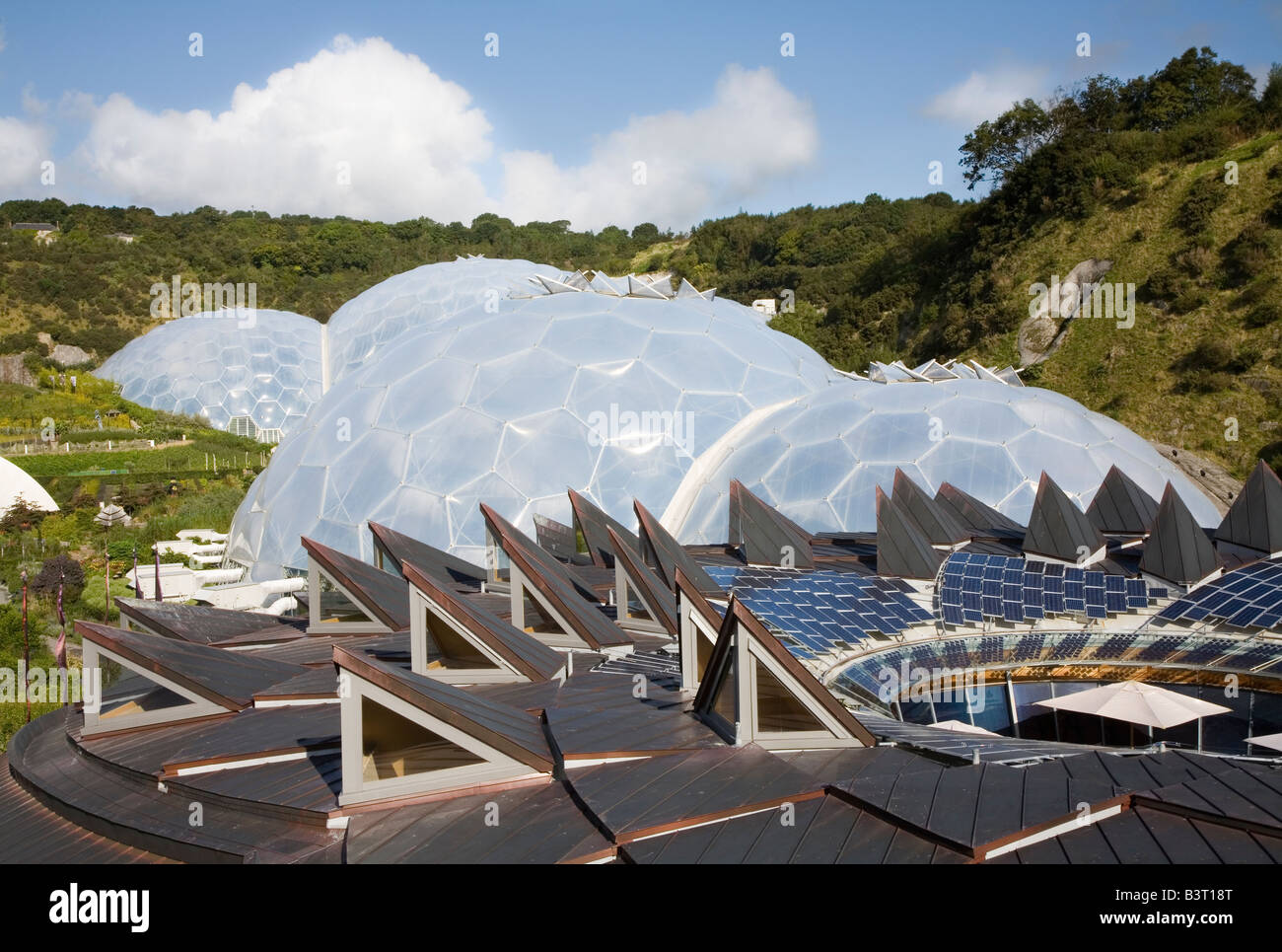 The roof of The Core and the Biomes at the Eden Project in Cornwall ...