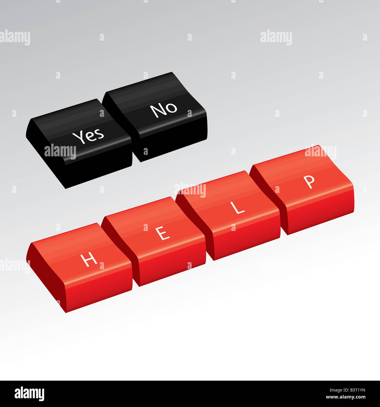 Some black 3d computer keys that say Yes and No Also red keys that say ...