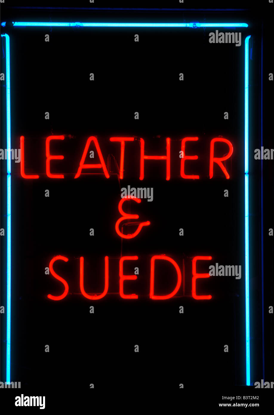neon leather & suede sign Stock Photo - Alamy
