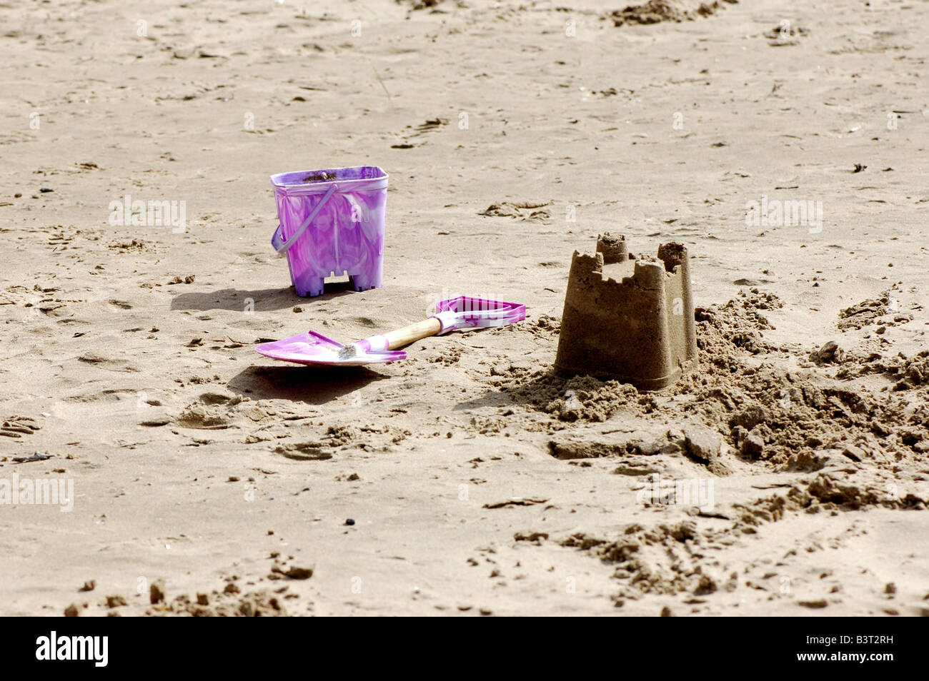 A bucket spade and sandcastle built on Southport beach UK Stock Photo ...