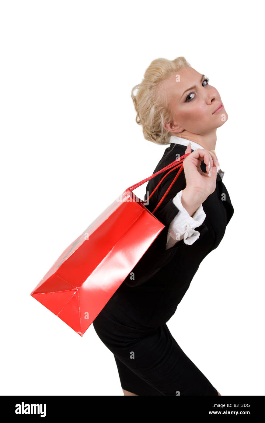 young lady with carry bag on isolated background Stock Photo - Alamy