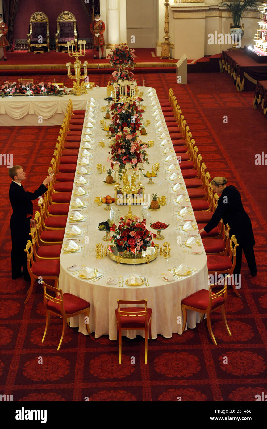 The Ballroom at Buckingham palace in London England set up for a State ...
