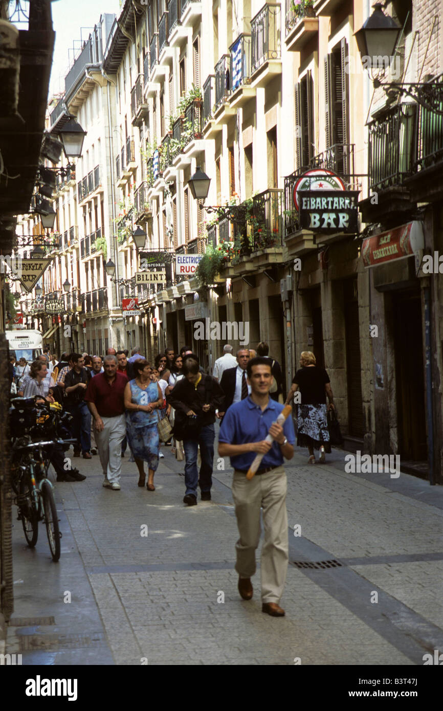 Spain. Street scene in the pedestrianized part of old San Sebastian ...