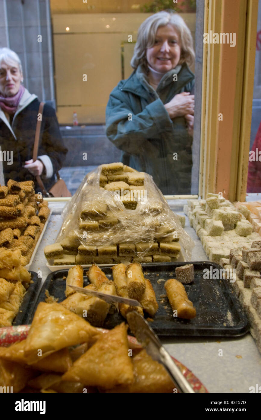 North African pastries for sale in traditionally designed salon de the ...