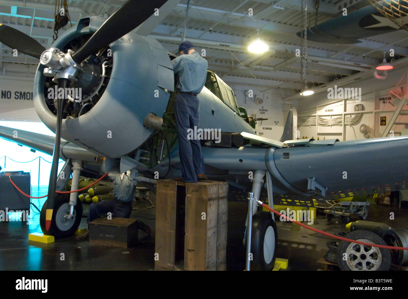 A Douglas SBD-3 Dauntless dive bomber on static "repair deck" display ...