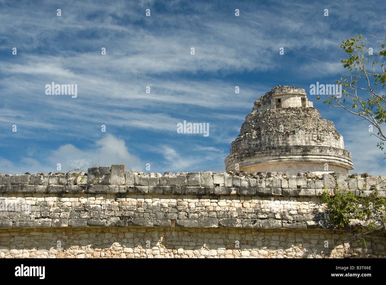 El Caracol an Ancient Mayan Observatory and Clouds Against Blue Sky ...
