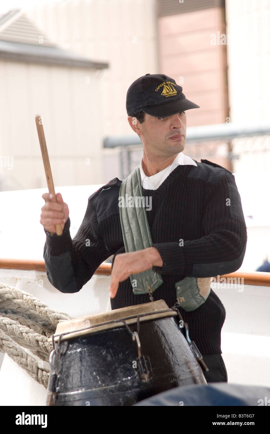 Drummer on the Uruguayan sailing ship the Capitan Miranda at the Tall ...